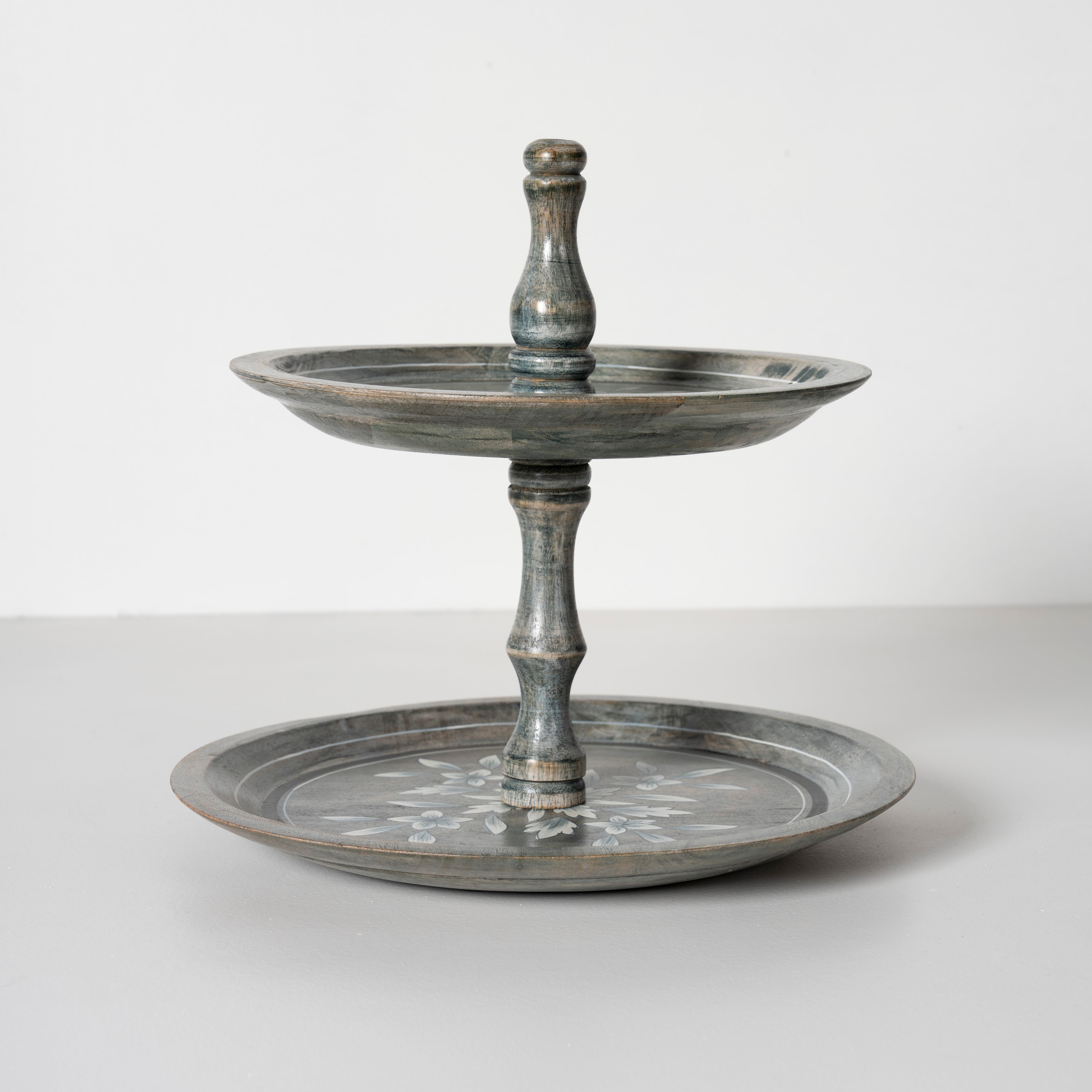 Blue Blossom Wooden Handpainted 2 Tier Serving stand – ROOH FOR SPACES