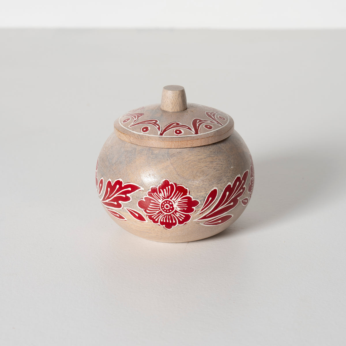 Rustic Ruby Handpainted Whitewashed Wooden Container with Lid