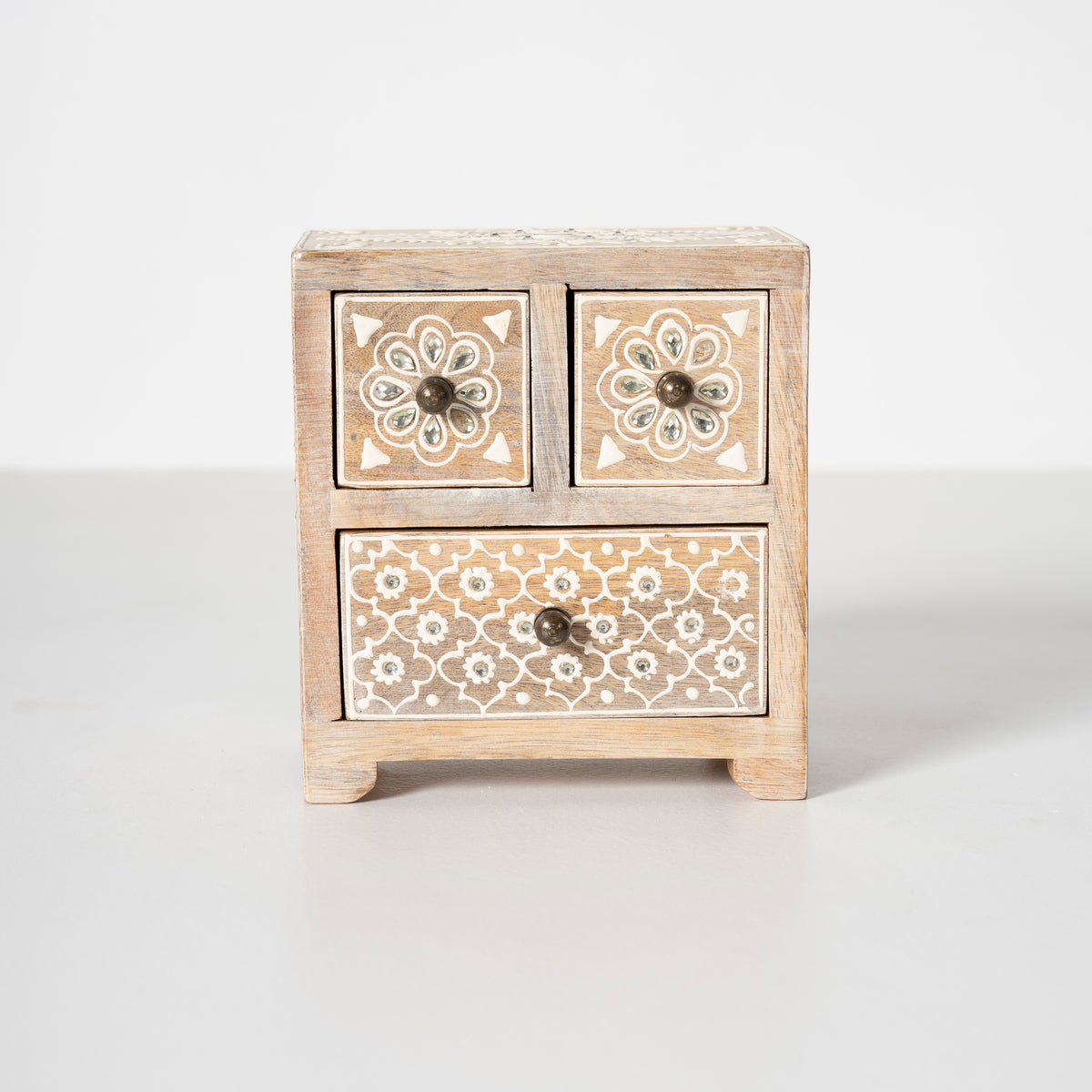 Royal Frost Embellished Handpainted Wooden 3 Drawer Table Top Stroage ...