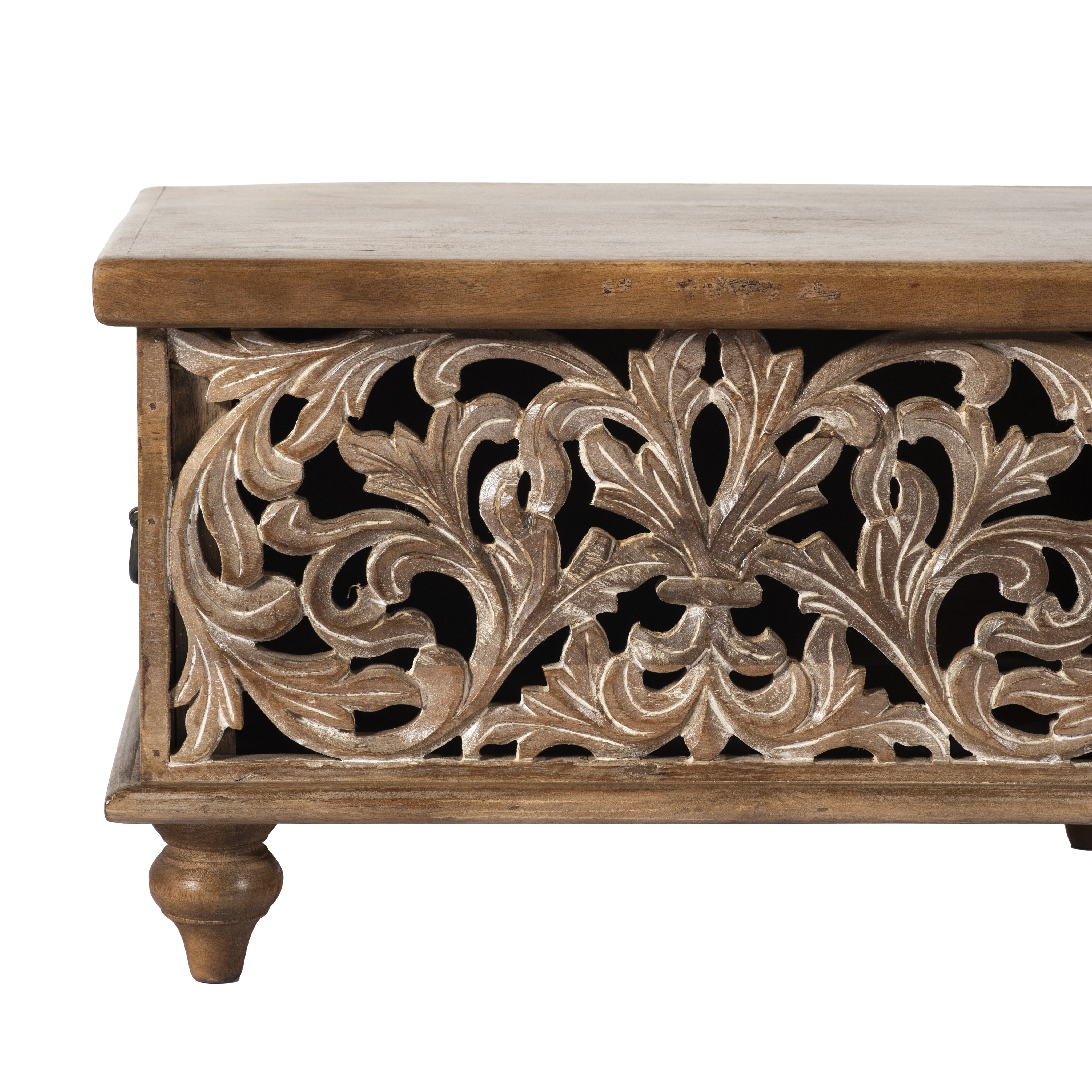 Precious Trove Handcarved Solid Wood Trunk in Rustic Finsh – ROOH FOR ...