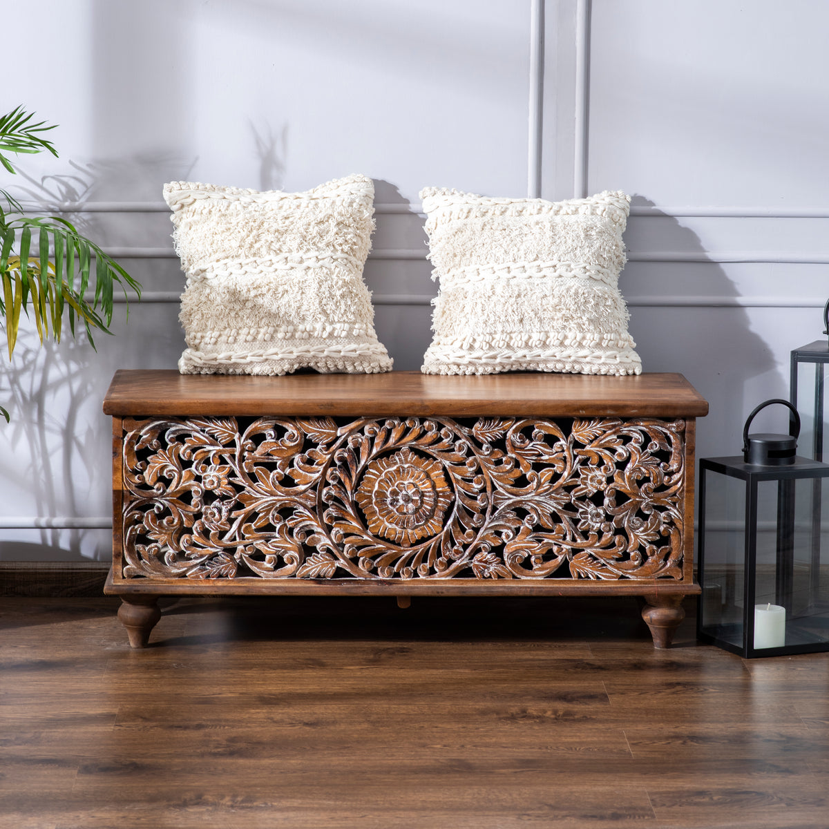 Timeless Treasury Hand Carved Solid Wood Trunk in Rustic Finish – ROOH ...