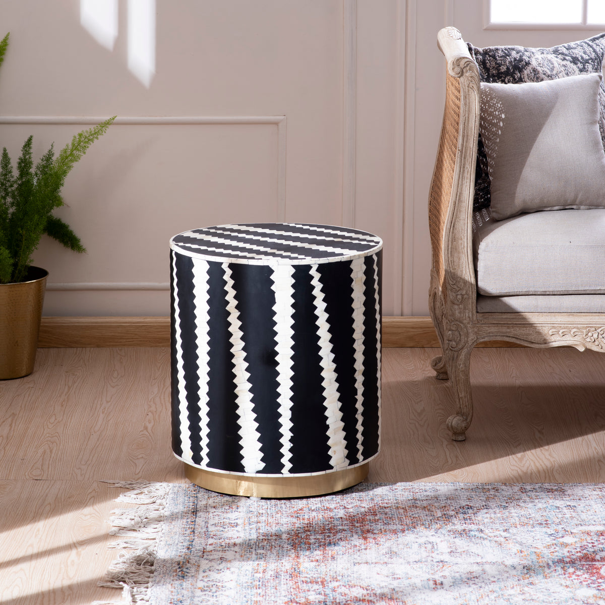 Night's Young Bone Inlay Stool/End Table
