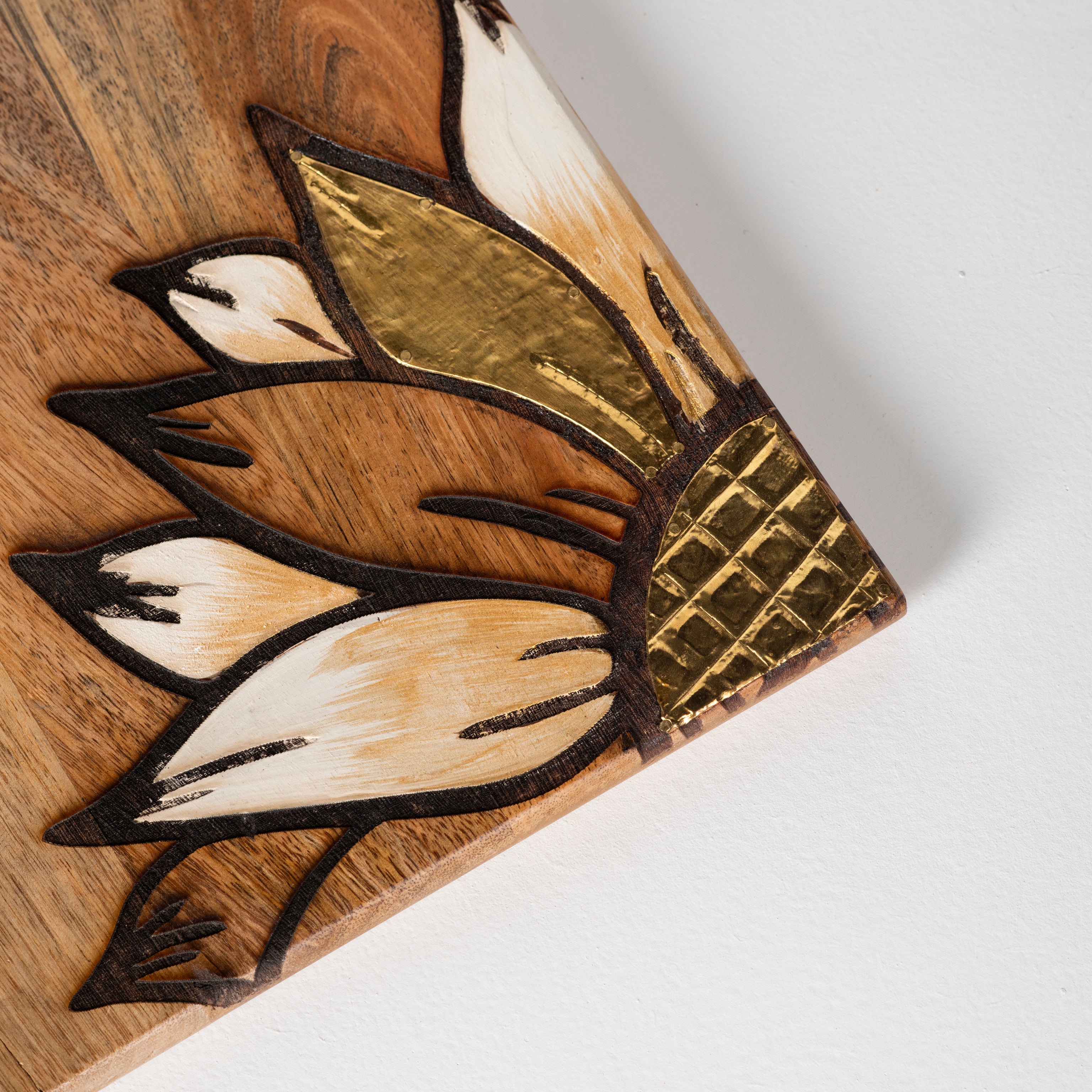 Sunflower Phyographed Burned Wood & Brass Leaf Inlay Serving Platter