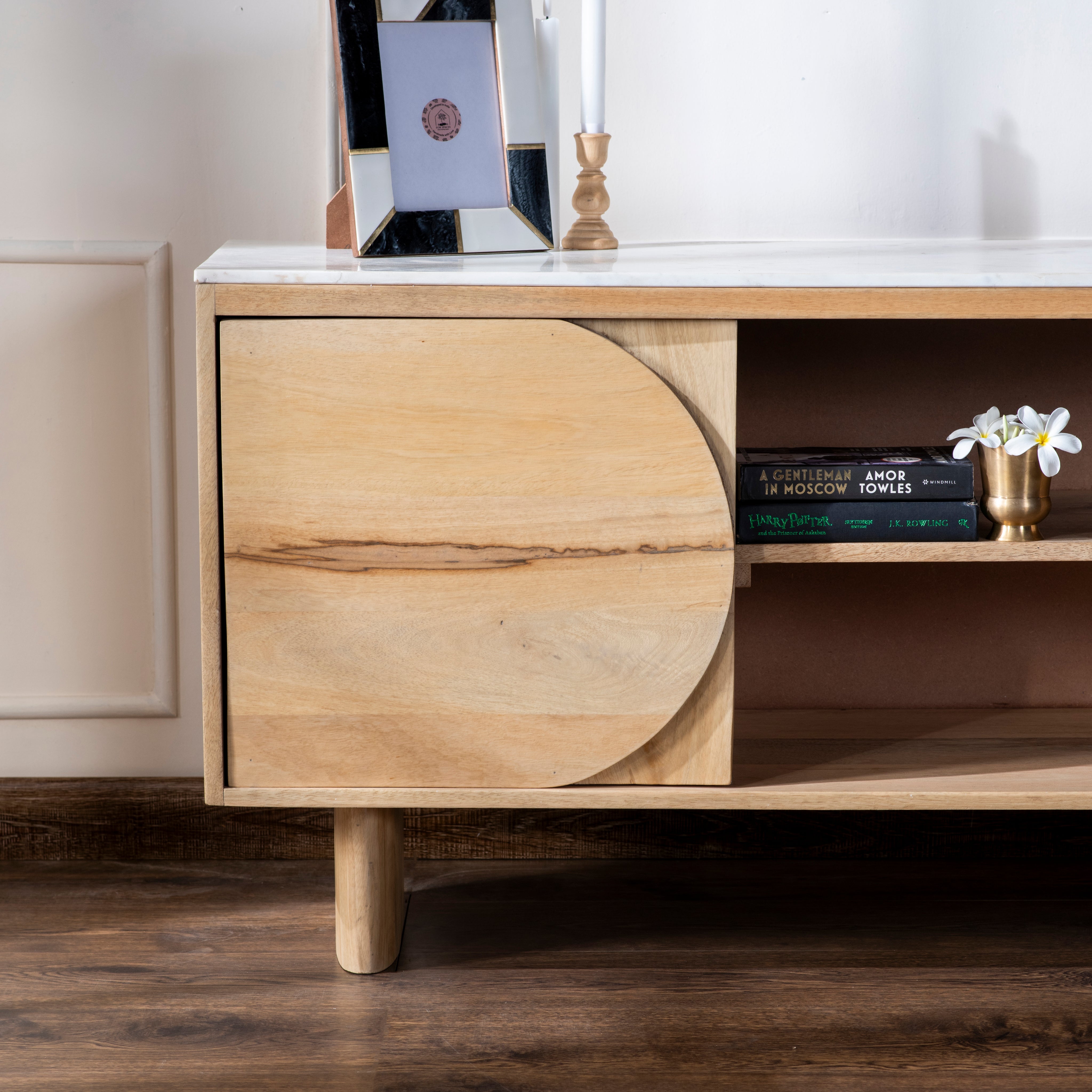 Octave Solid Wood and Marble Tv Cabinet