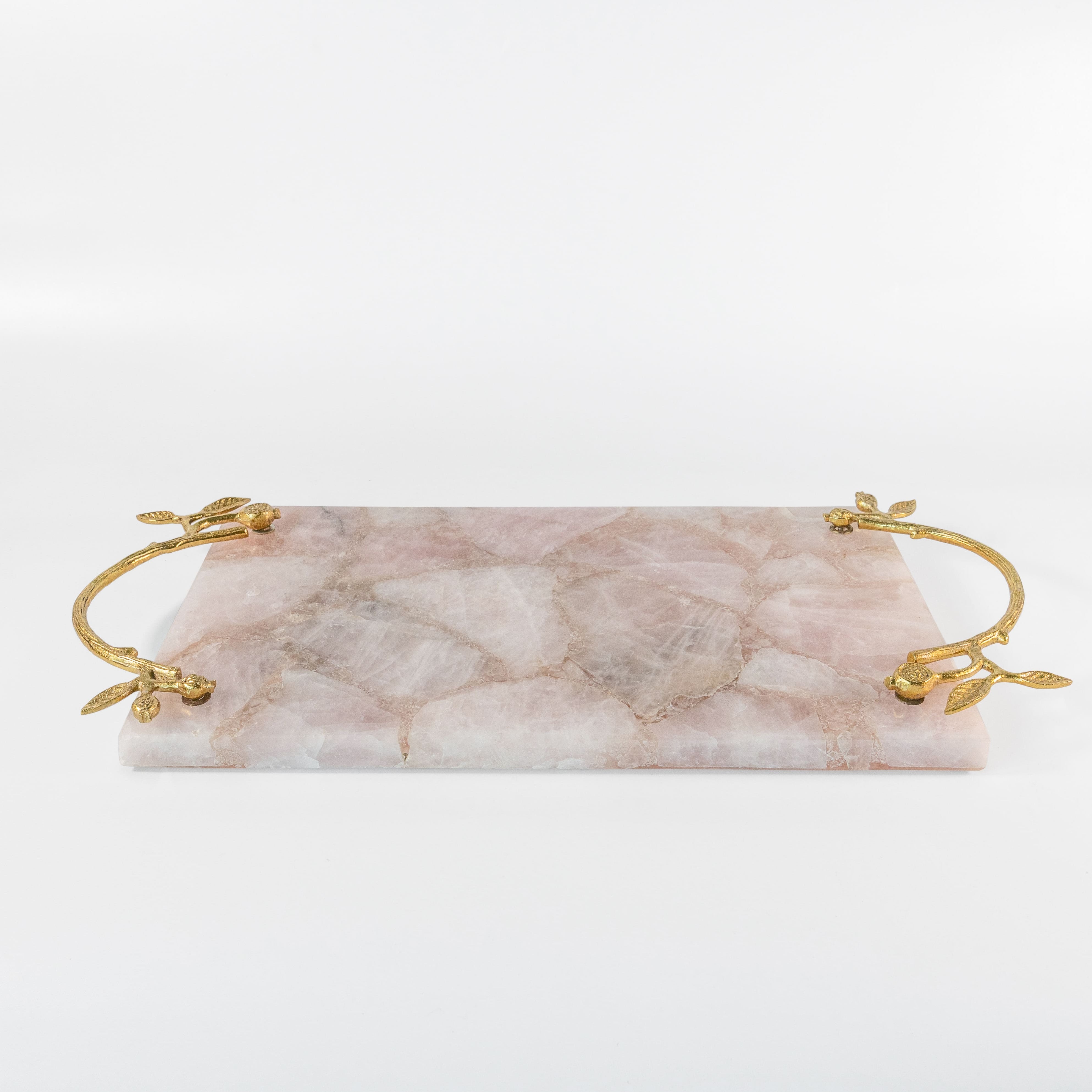 Luxe Rose Quartz Tray with Brass Handles – ROOH FOR SPACES
