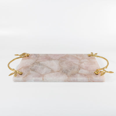 Luxe Rose Quartz Tray with Brass Handles – Rooh for Spaces