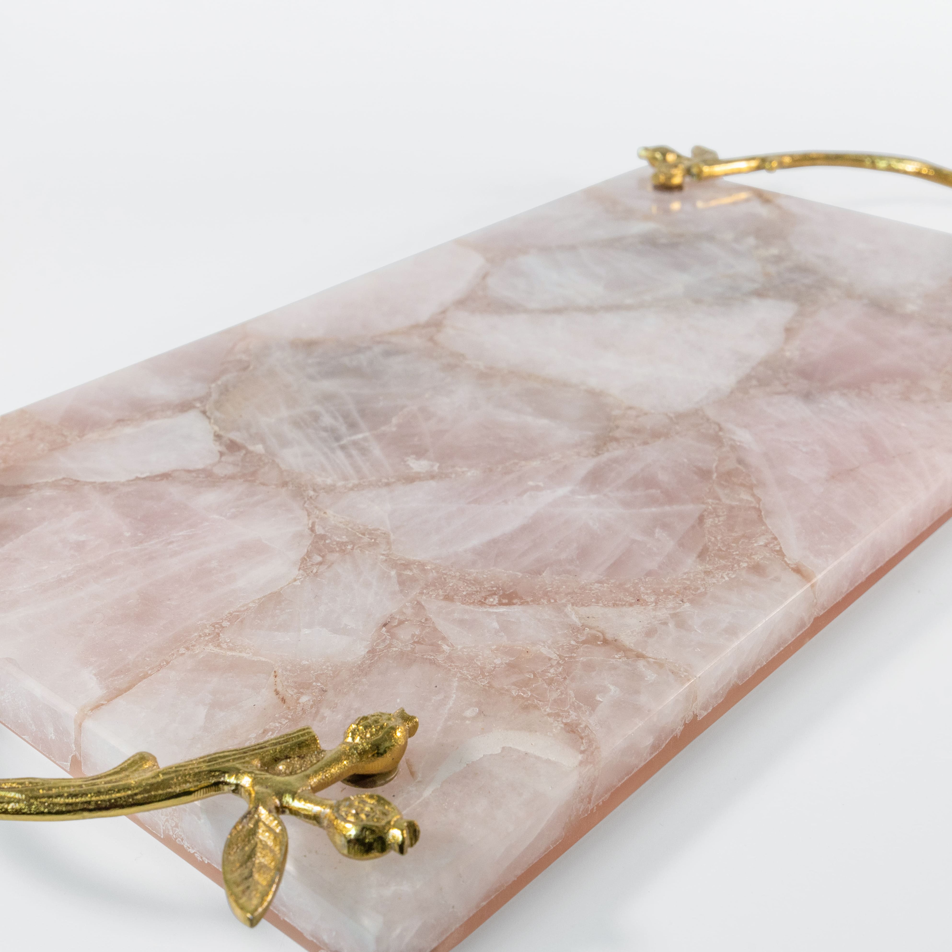 Luxe Rose Quartz Tray with Brass Handles – ROOH FOR SPACES