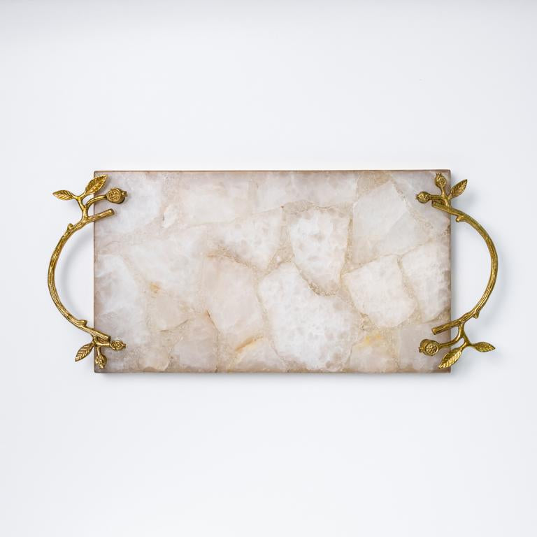 Luxe White Quartz Tray with Brass Handles