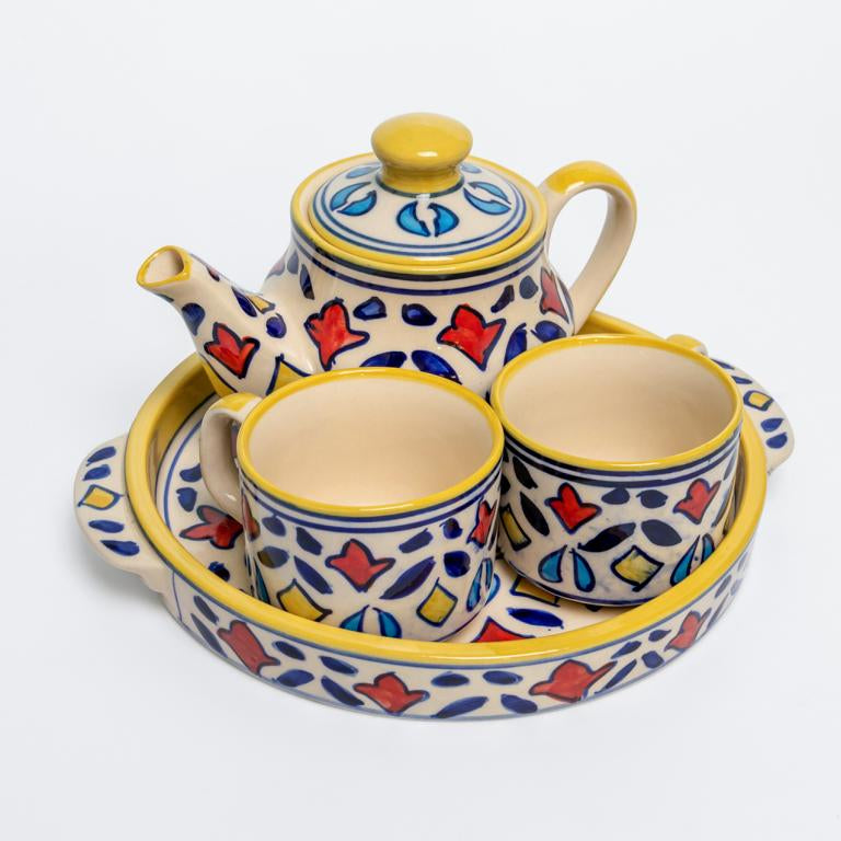 Mustard Bird Morning Tea Tray set 4 pc