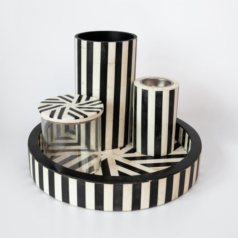 Optical Tray Décor 4 PC Set in Bone Inlay and Resin