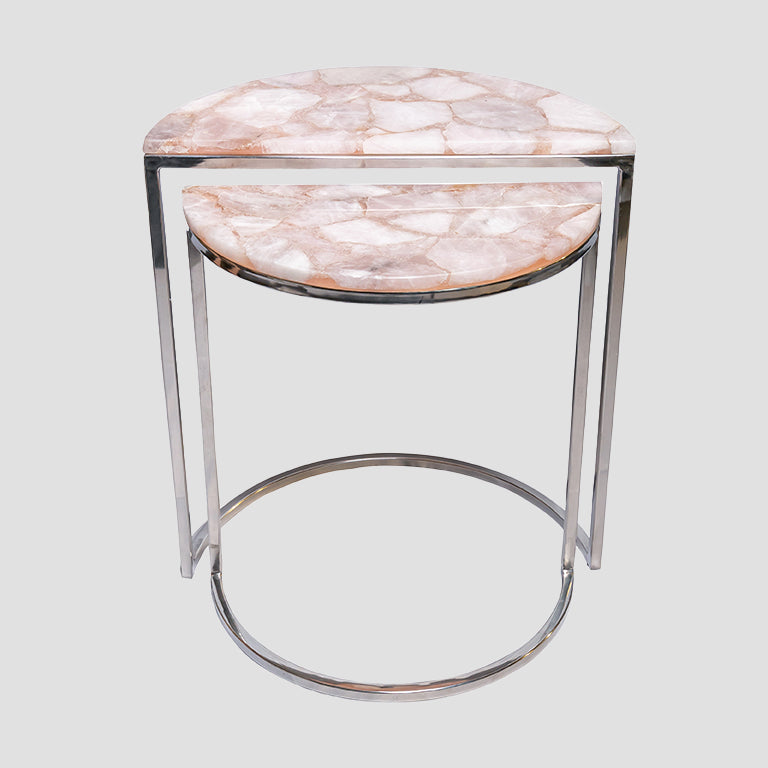 Luxe Rose Quartz Stone with Nickle Electroplated Base Nesting Table ...
